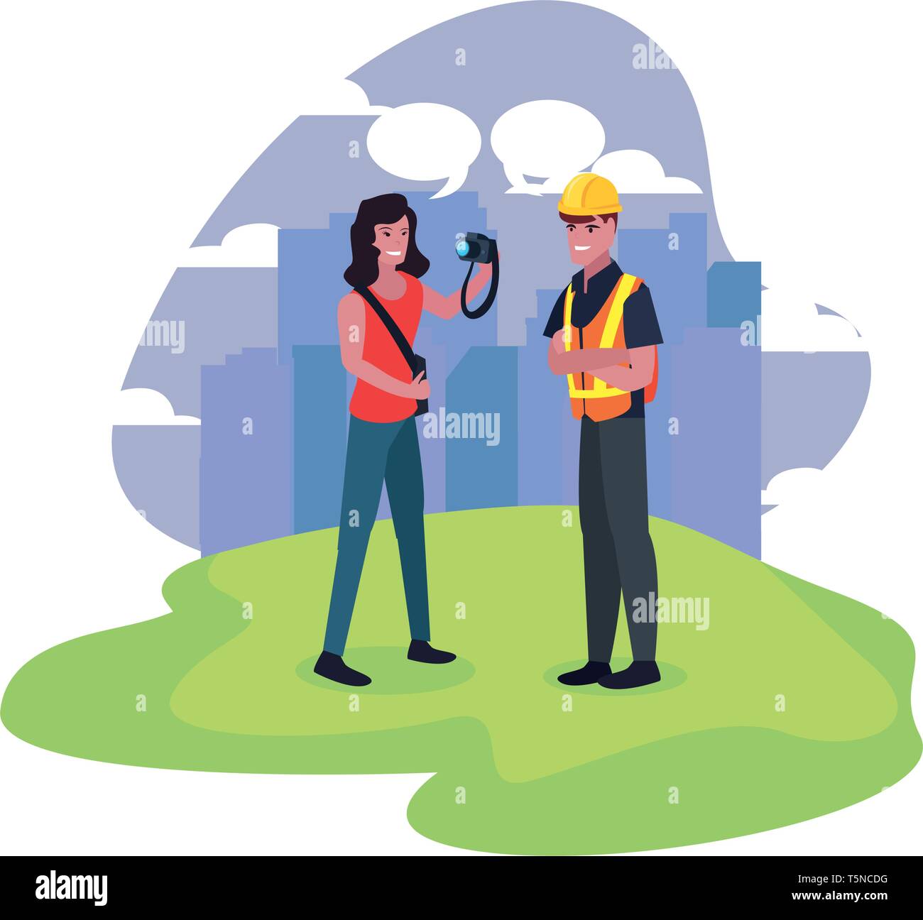 Female construction worker talk Stock Vector Images - Alamy