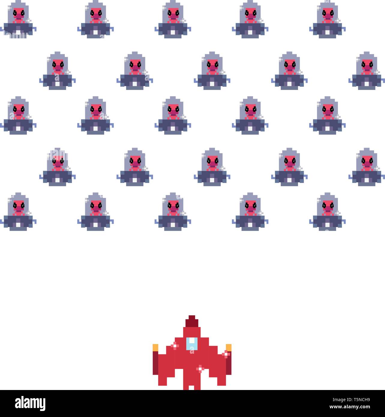 screen invaders battle video game retro vector illustration design ...