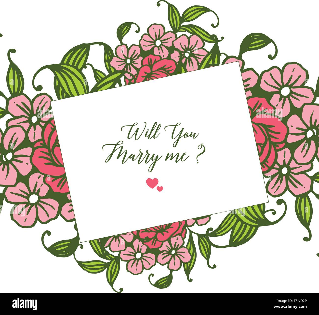 Vector illustration greeting card will you marry me with pink flower ...