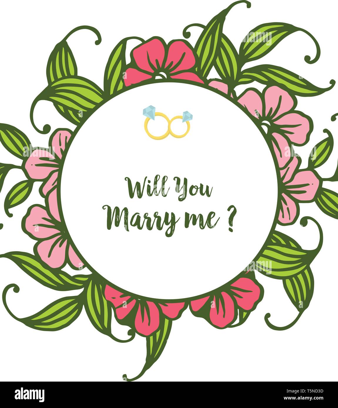 Vector illustration writing will you marry me with elegant pink bouqet ...