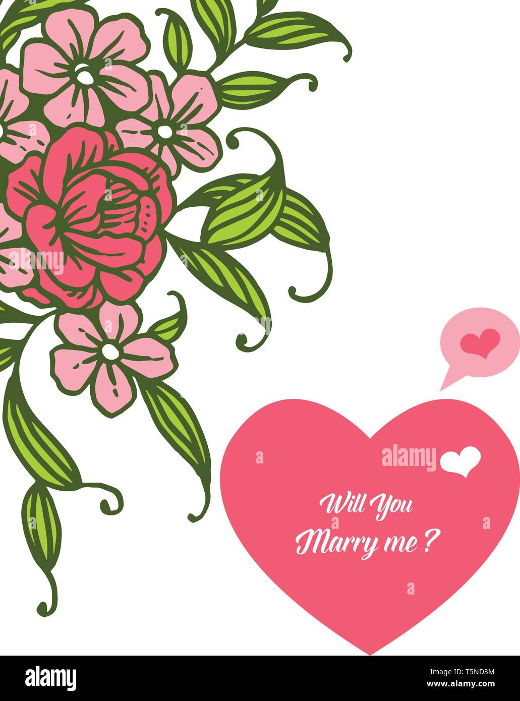 Vector illustration writing will you marry me with elegant pink bouqet ...