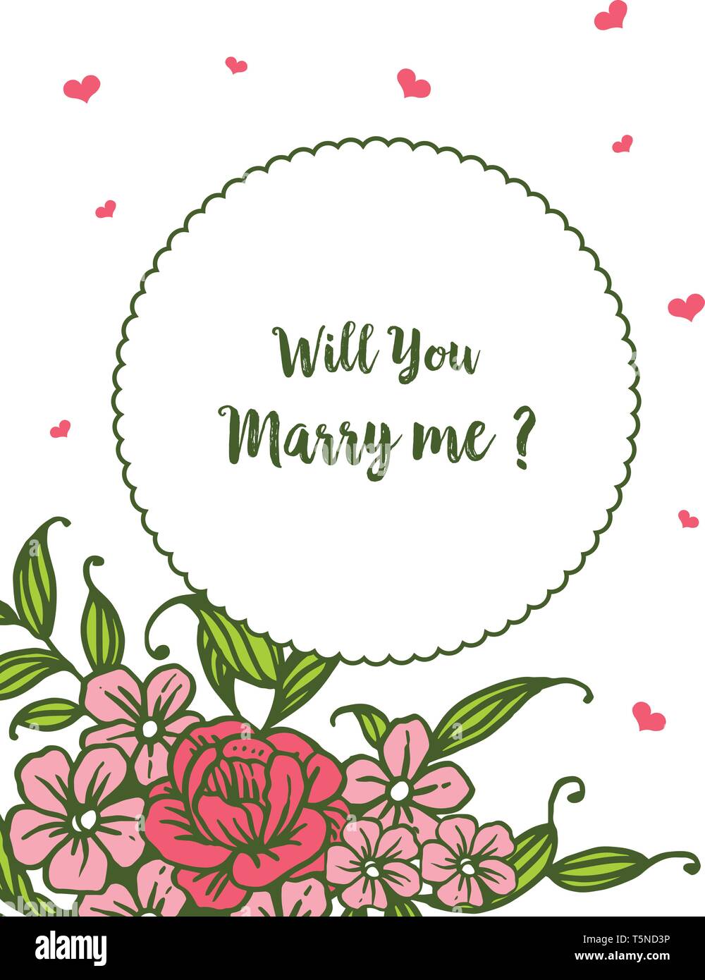 Vector illustration writing will you marry me with elegant pink bouqet ...