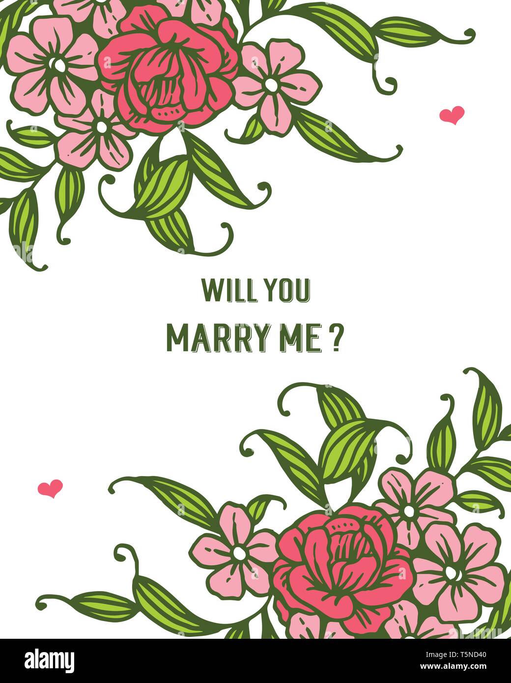 Vector illustration writing will you marry me with elegant pink bouqet ...