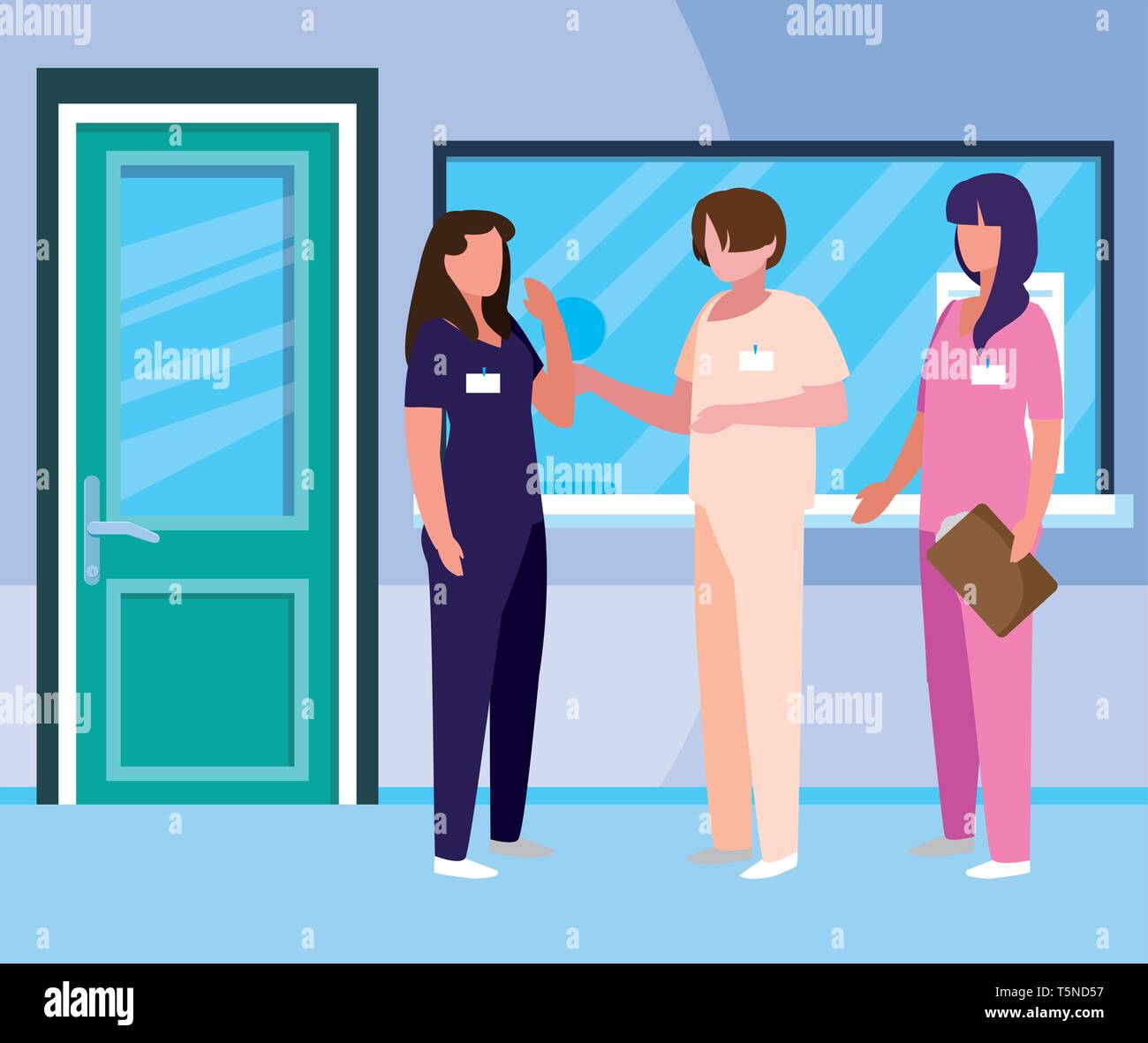 group medicine workers in hospital reception vector illustration design ...