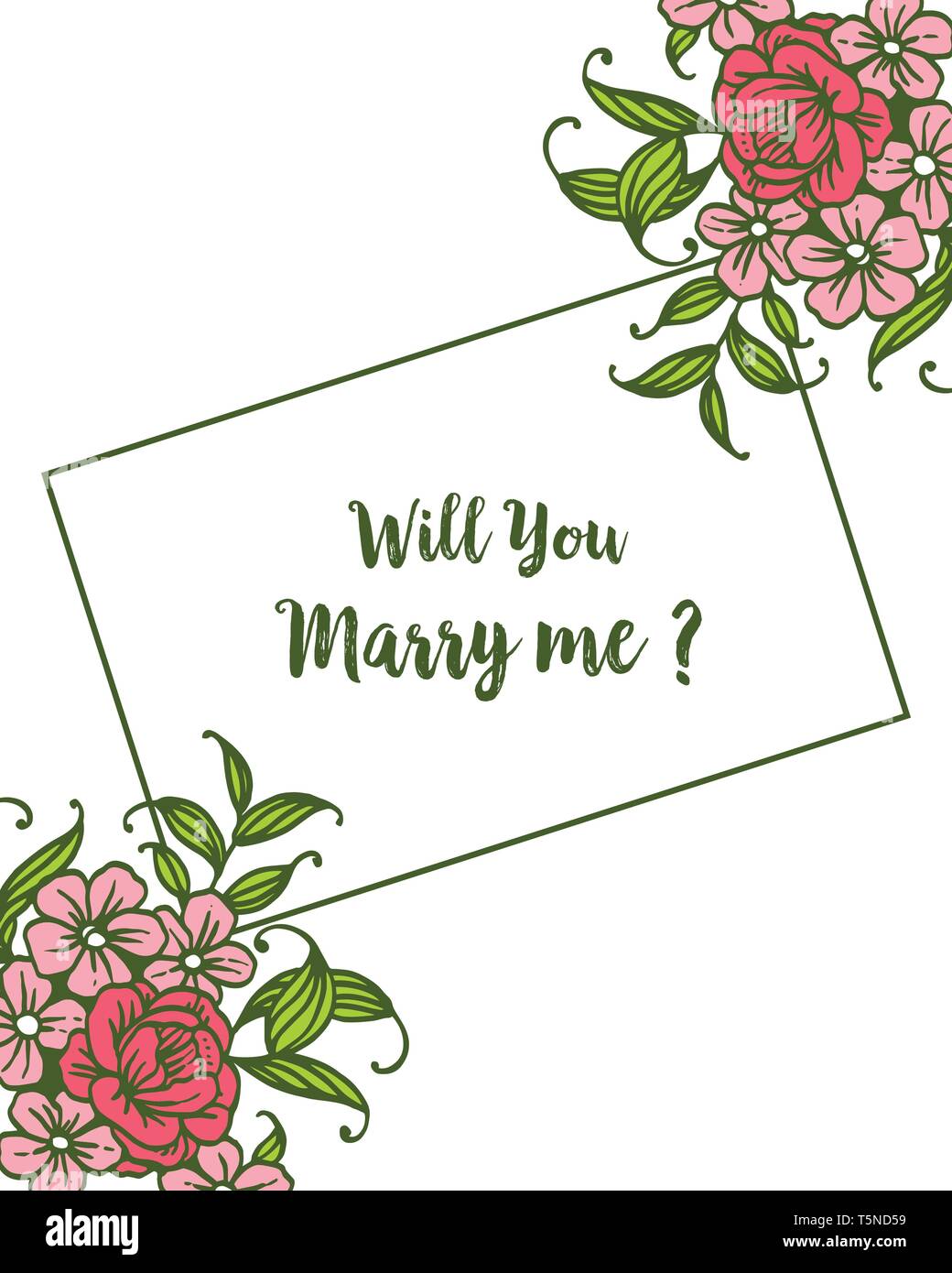 Vector illustration card will you marry me with pattern of green leafy ...