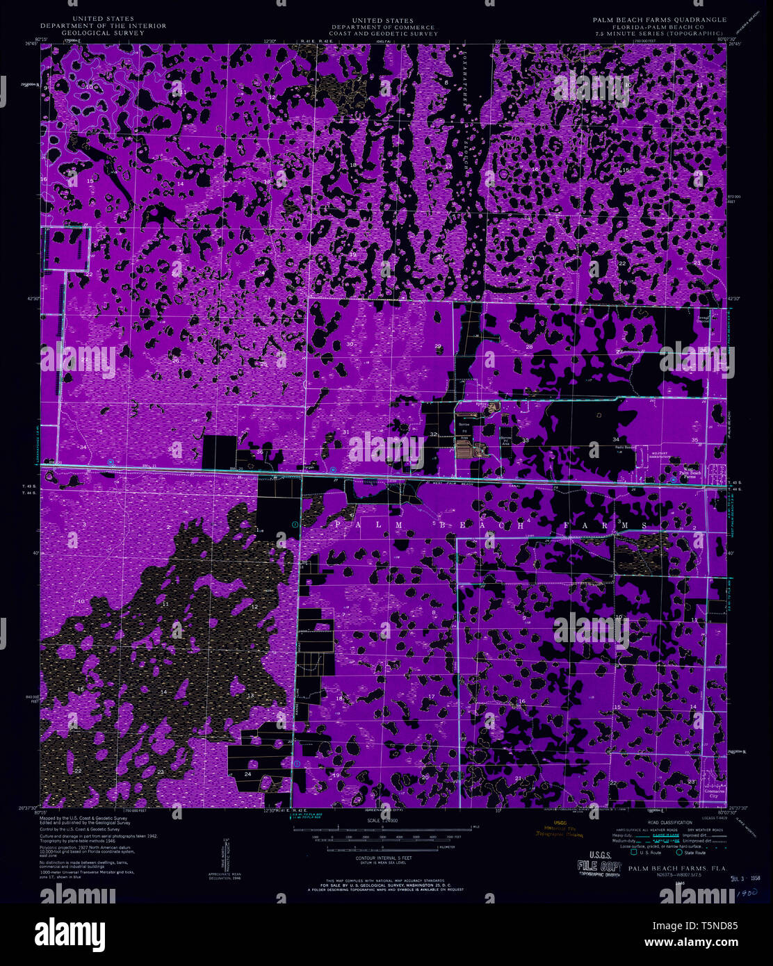 USGS TOPO Map Florida FL Palm Beach Farms 347962 1946 24000 Inverted ...