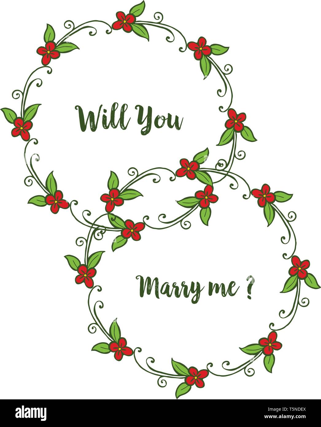 Vector illustration red wreath frame for will you marry me hand drawn ...