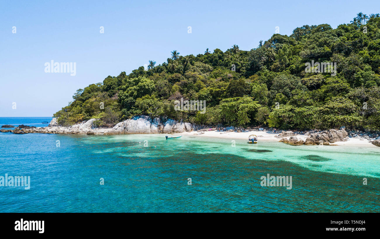 Tropical holiday banner. Aerial view of exotic beach landscape for ...