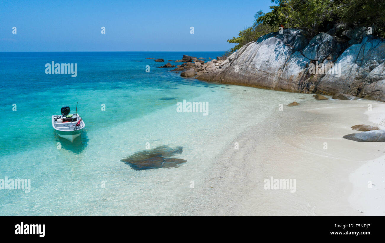 Beautiful aerial view of Rawa island. White sandy beach in Malaysia ...