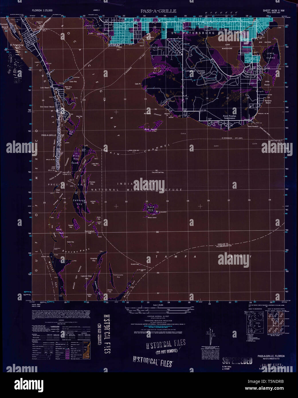 USGS TOPO Map Florida FL Pass-A-Grille 348032 1949 25000 Inverted ...
