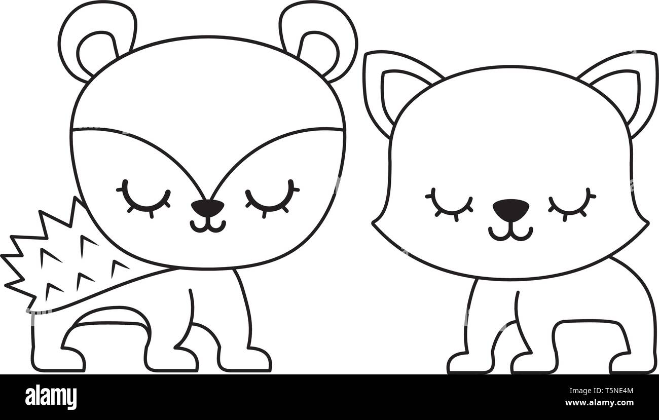 cute porcupine with cat animals vector illustration design Stock Vector ...