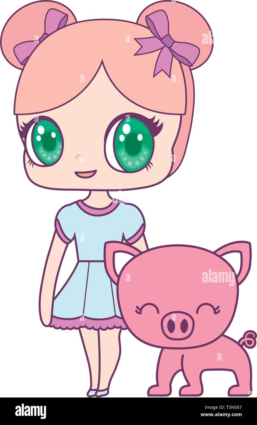 cute little doll with piggy animal vector illustration design Stock ...