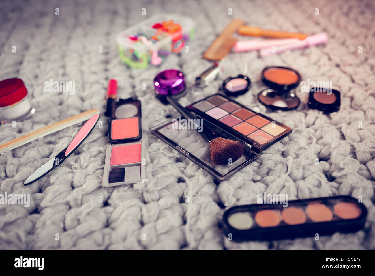 Close up of different cosmetics items lying on the floor Stock Photo ...