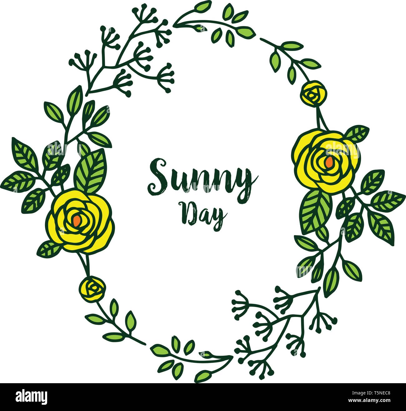 Vector illustration lettering sunny day for ornate of flower frame of ...