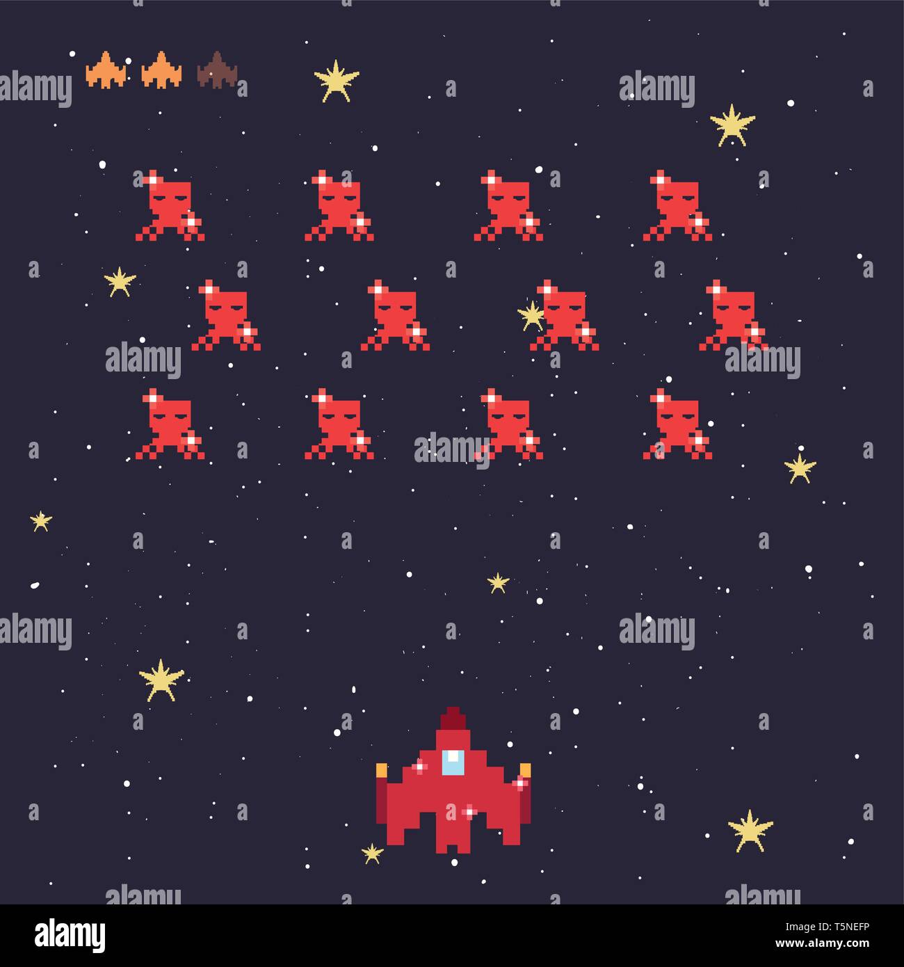 screen invaders battle video game retro vector illustration design ...