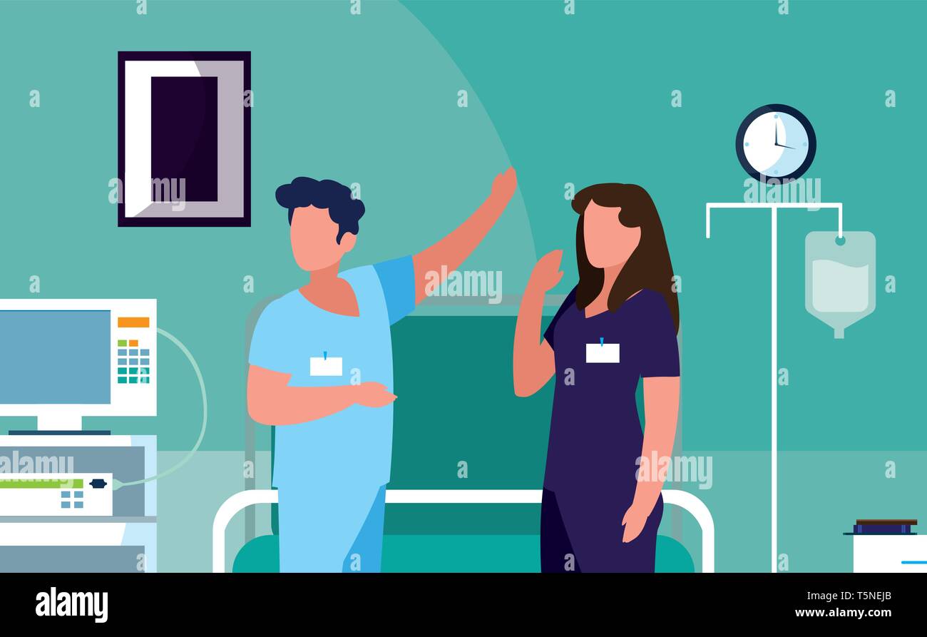 couple medicine workers in operating theater vector illustration design ...