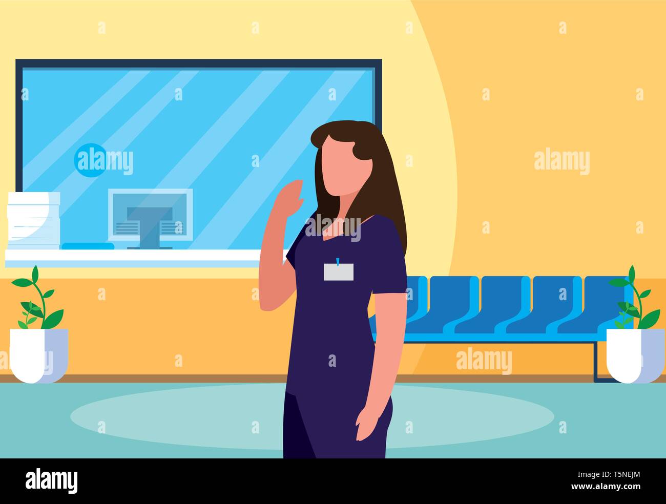female medicine worker in hospital reception vector illustration design ...