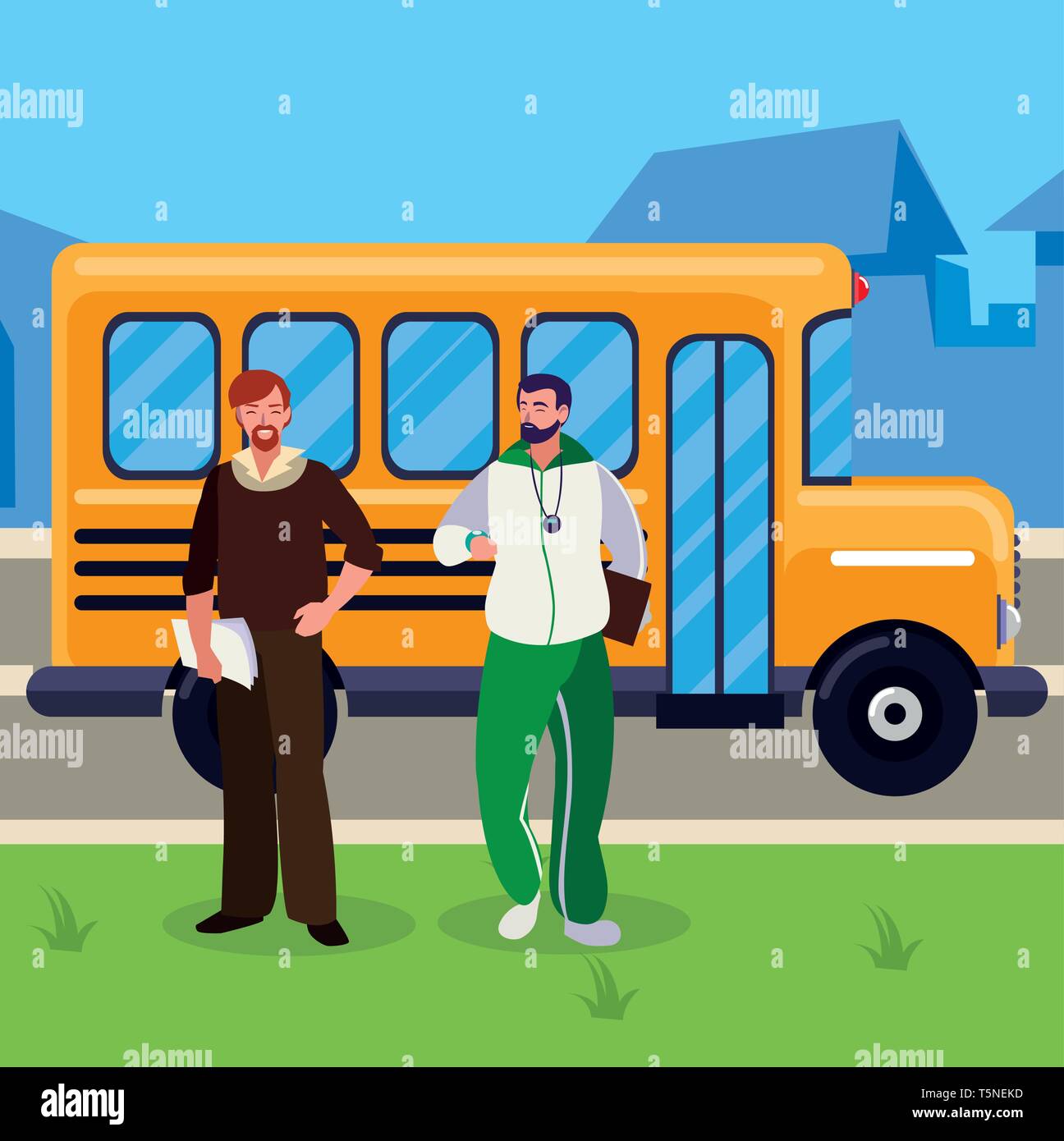 teachers classic and sports in stop bus vector illustration design ...