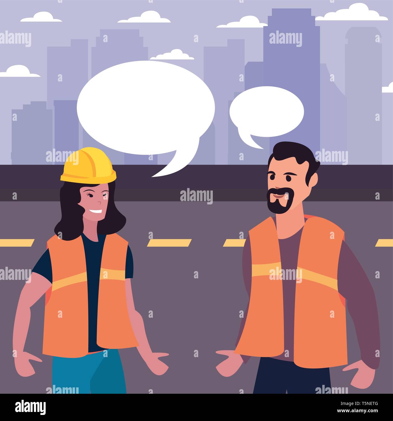 Female construction worker talk Stock Vector Images - Alamy