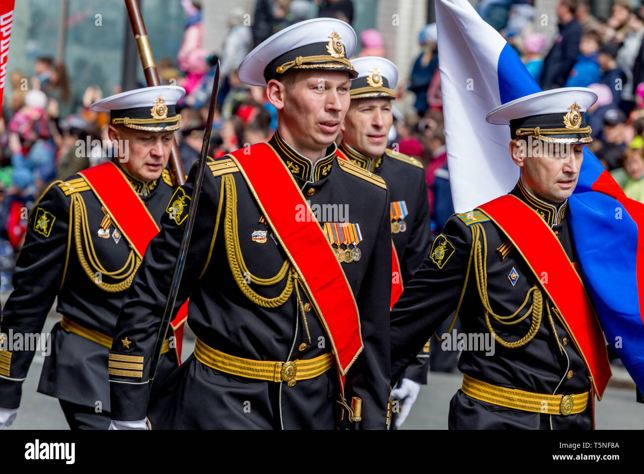 Russia, Vladivostok, 05/09/2018. Military sailors in dress uniform on ...