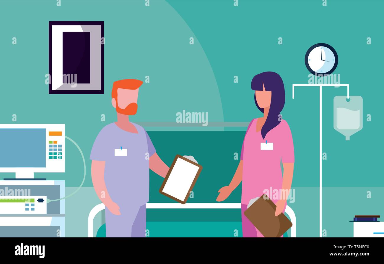 couple medicine workers in operating theater vector illustration design ...
