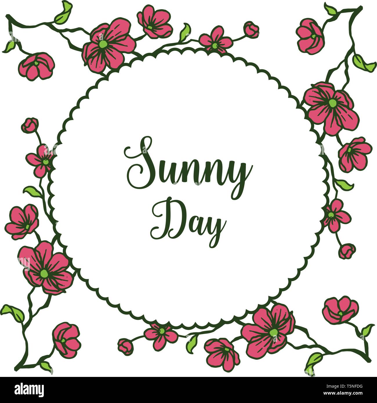 Vector illustration branches red flower frame for invitation card sunny ...