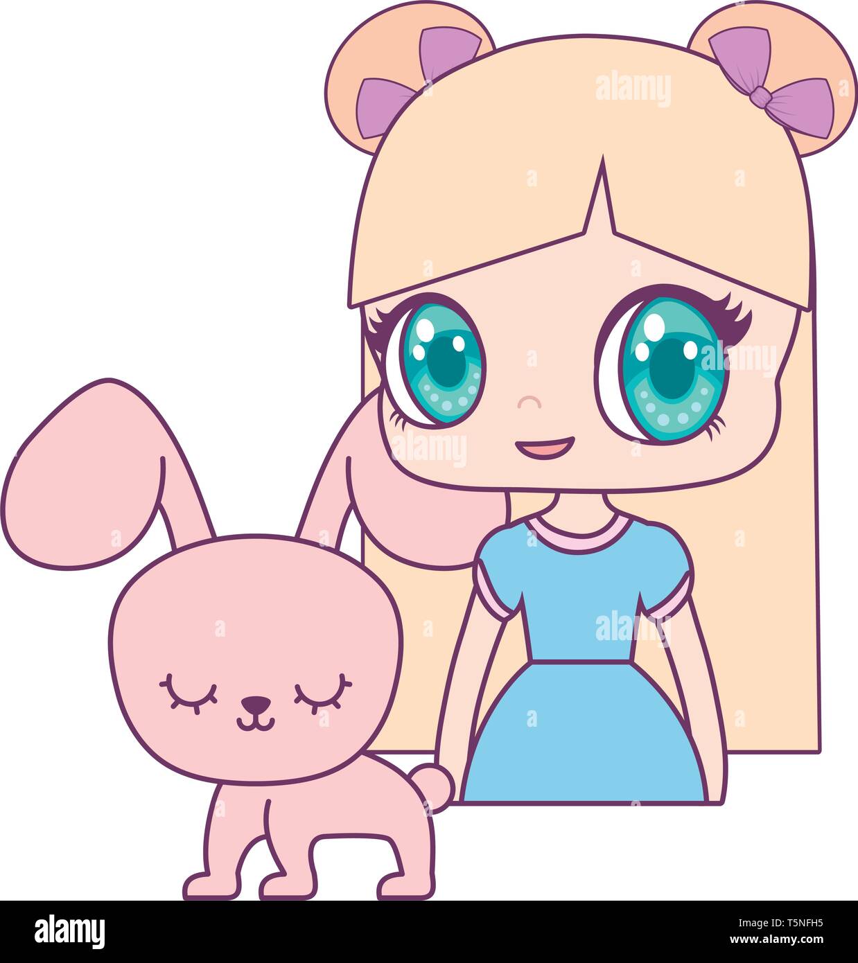 cute little doll with rabbit animal vector illustration design Stock ...