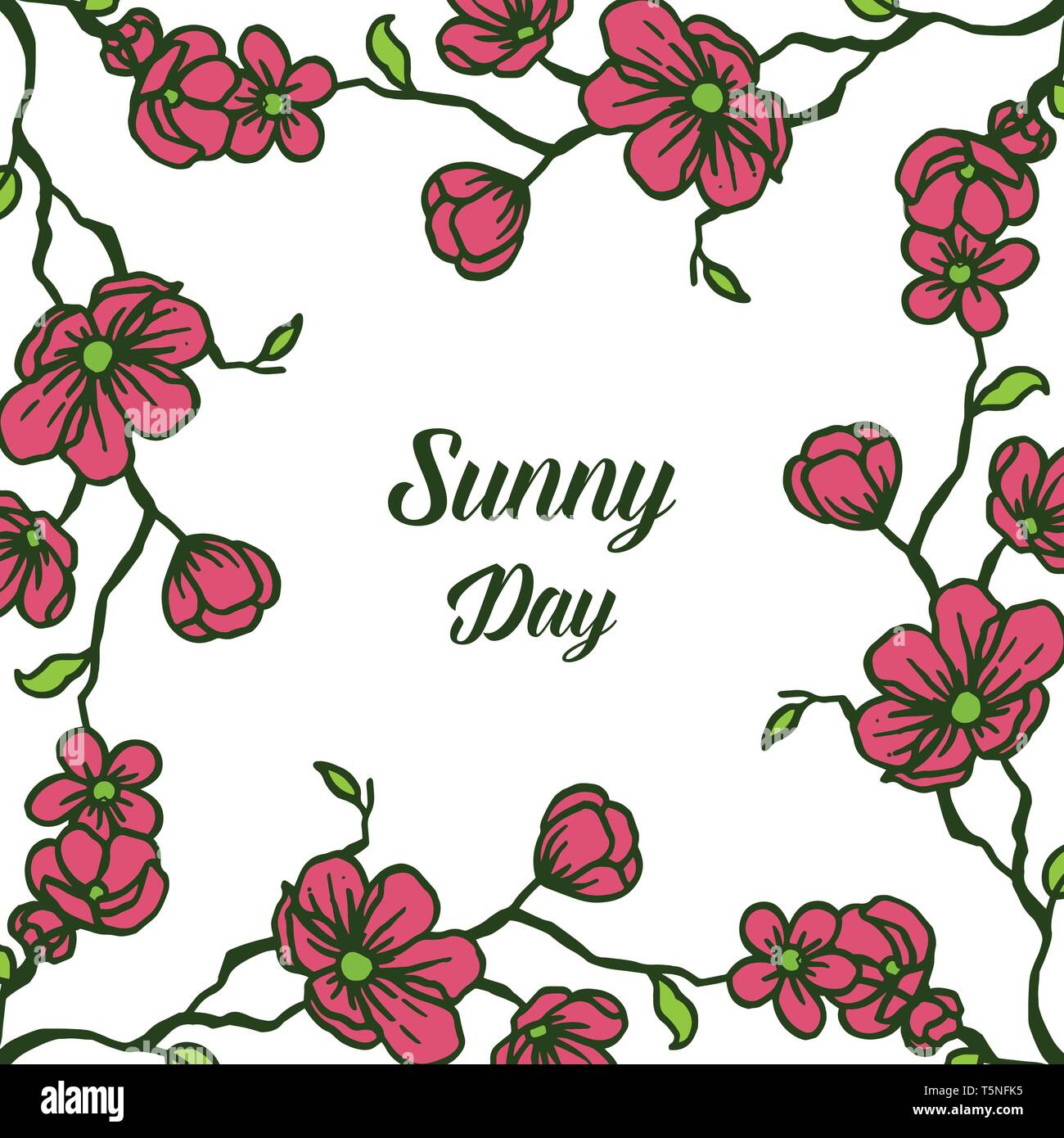 Vector illustration red flower frame for design of sunny day of hand ...