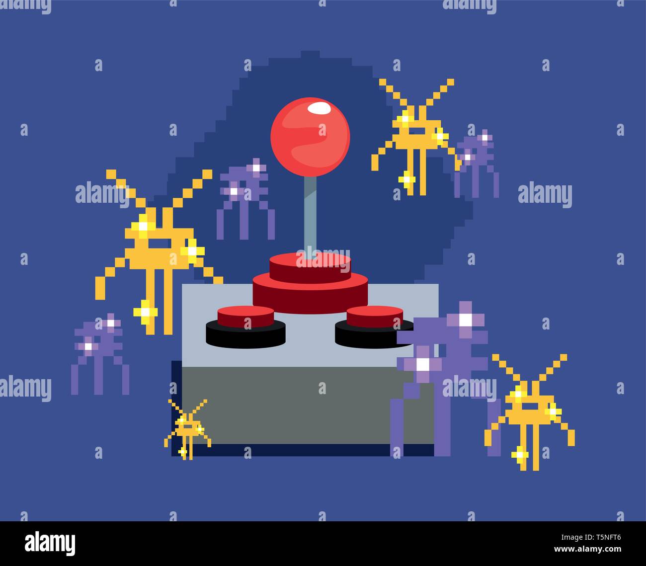 joystick control aliens arcade video game retro vector illustration design Stock Vector Image ...