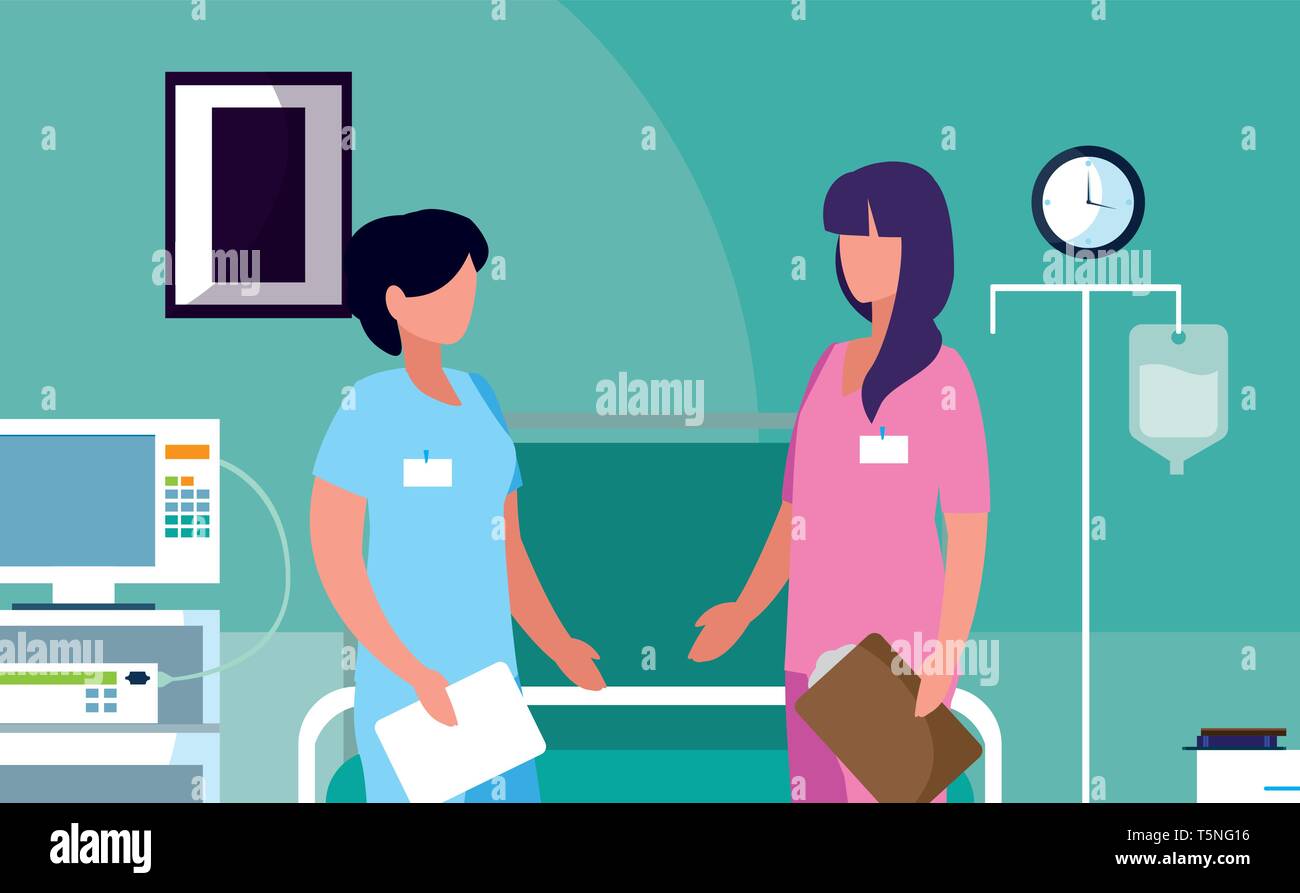 female medicine workers in operating theater vector illustration design ...