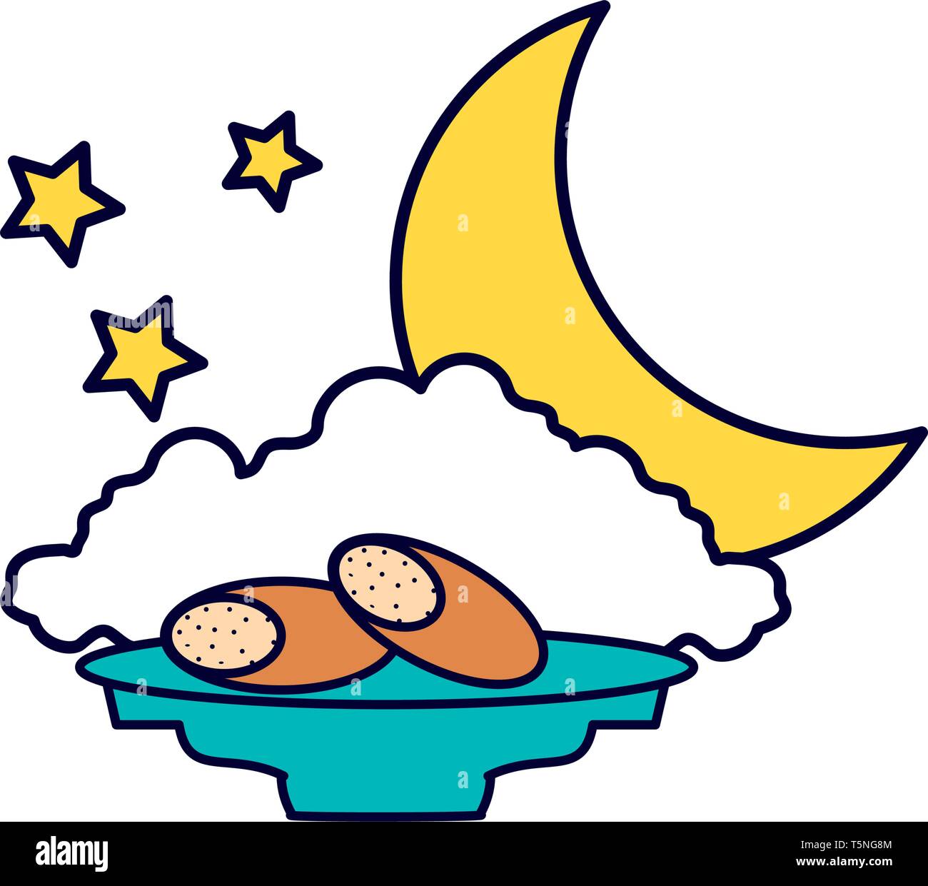 ramadan kareeem bread food at night vector illustration design Stock ...