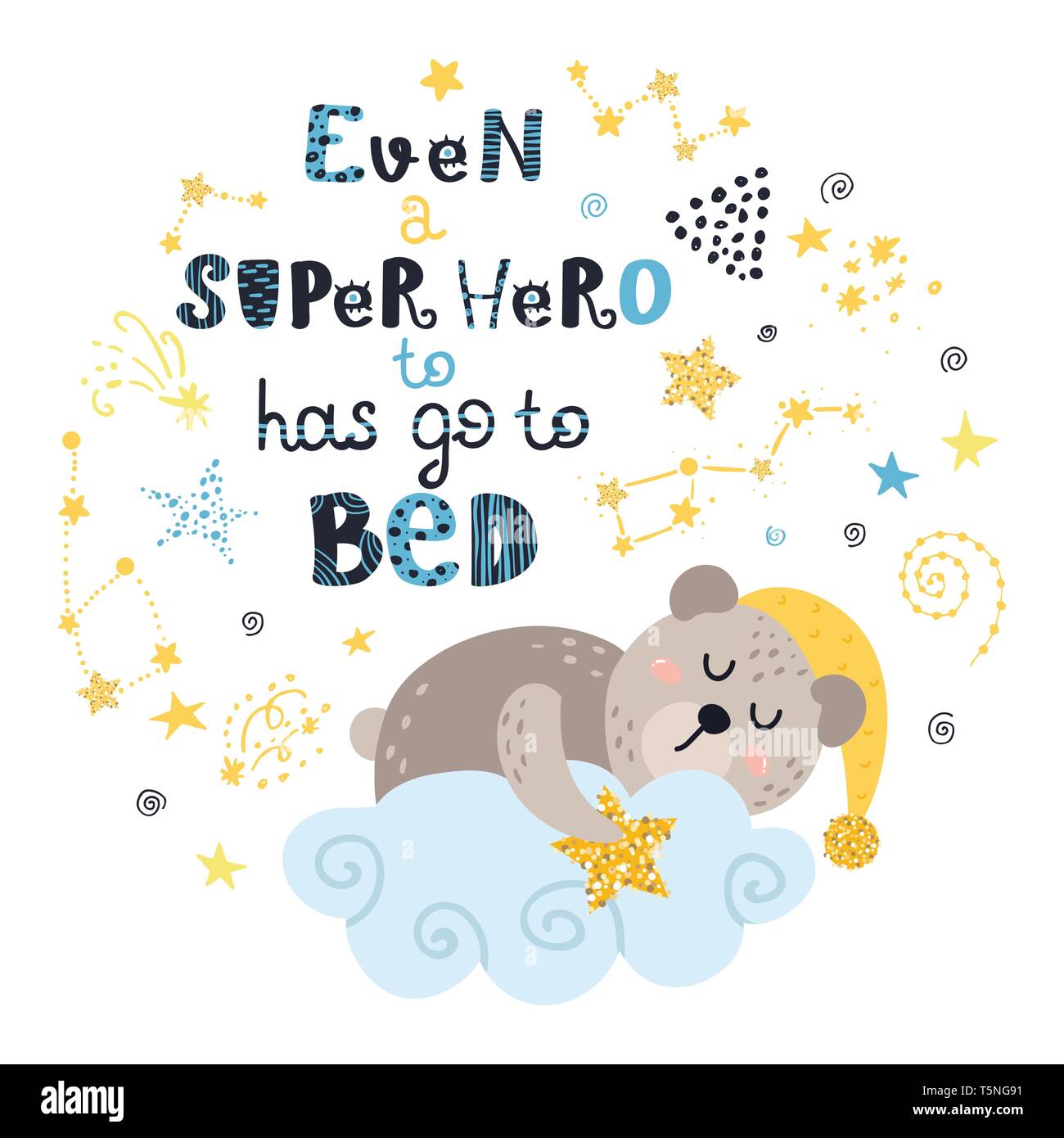Poster with teddy bear, stars and lettering Stock Vector Image & Art ...