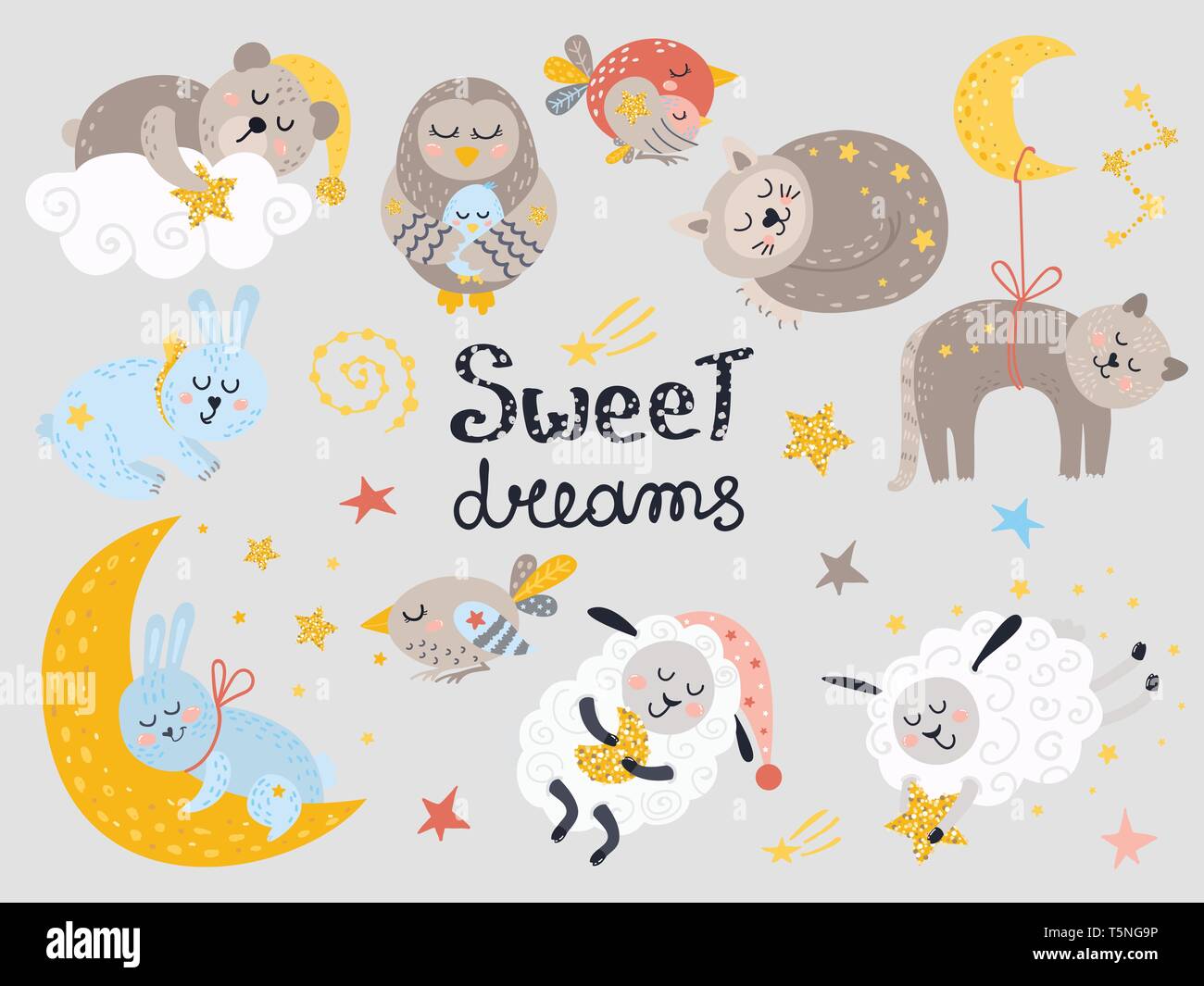 Vector set of cute sleeping animals Stock Vector Image & Art - Alamy