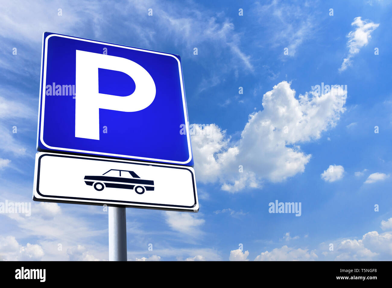 Parking signal with clouds and sky on background Stock Photo - Alamy