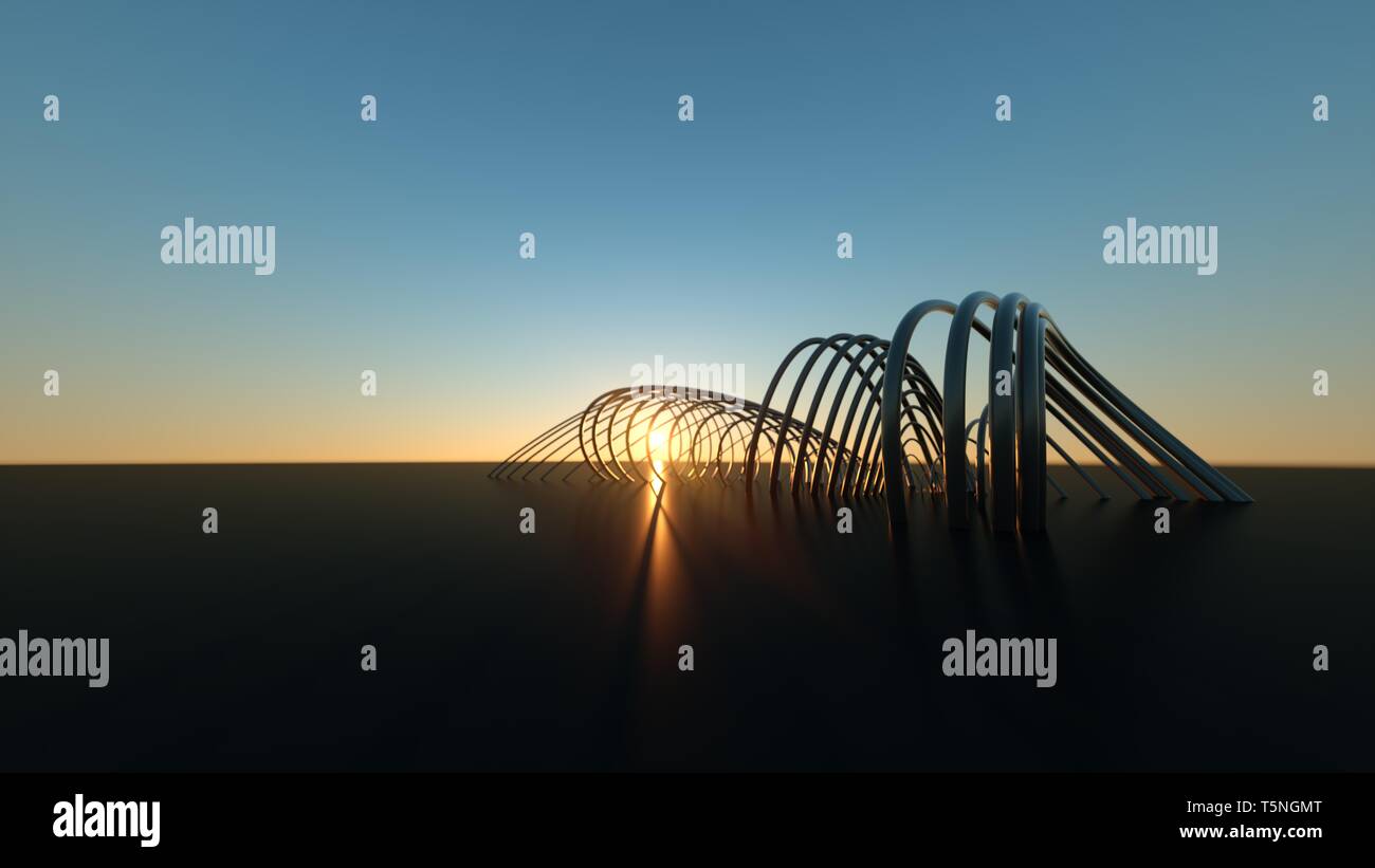 Curved Modern Bridge at Sunset 3 Dimensional Realistic Curving Modern ...