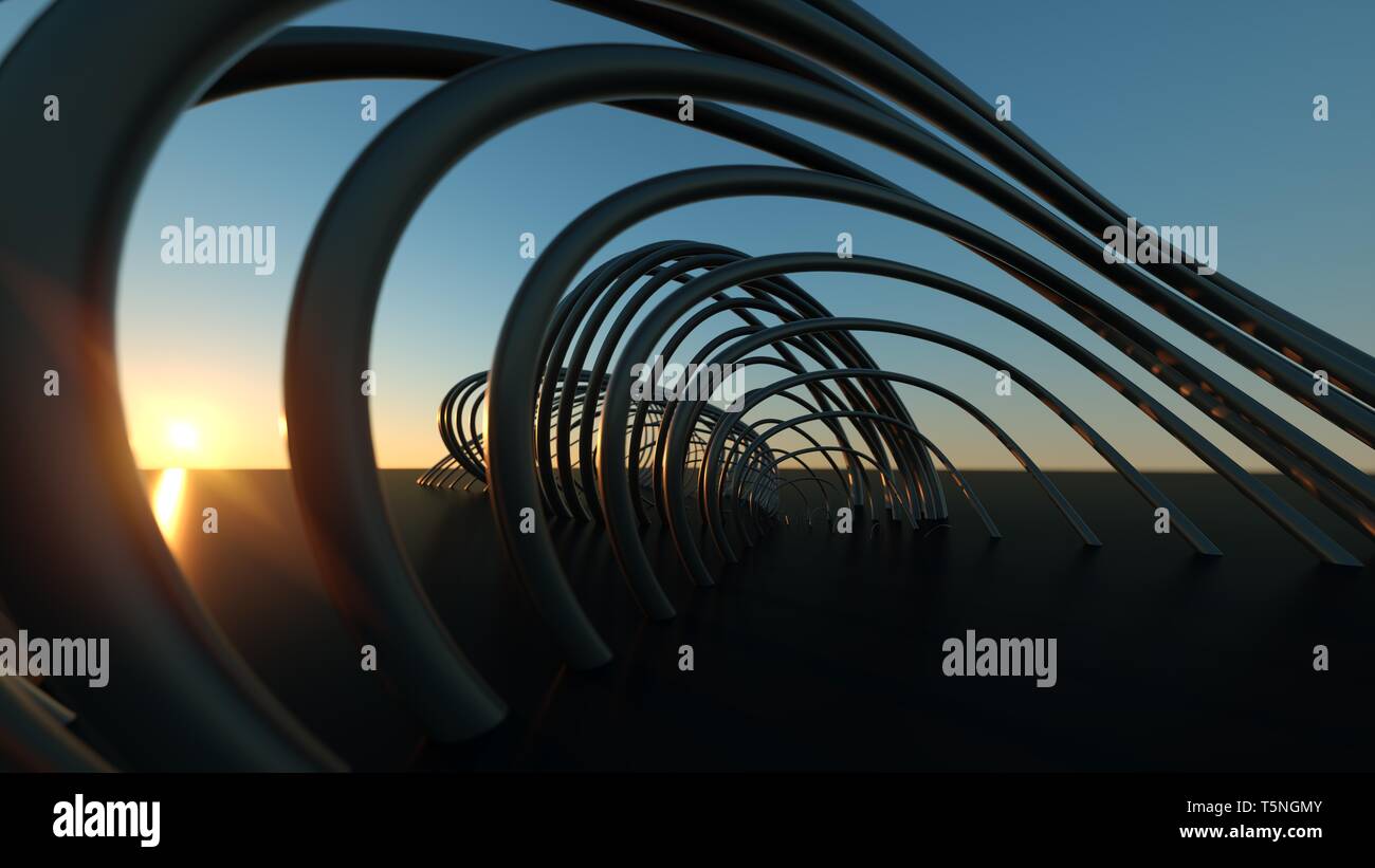 Curved Modern Bridge at Sunset 3 Dimensional Realistic Curving Modern ...