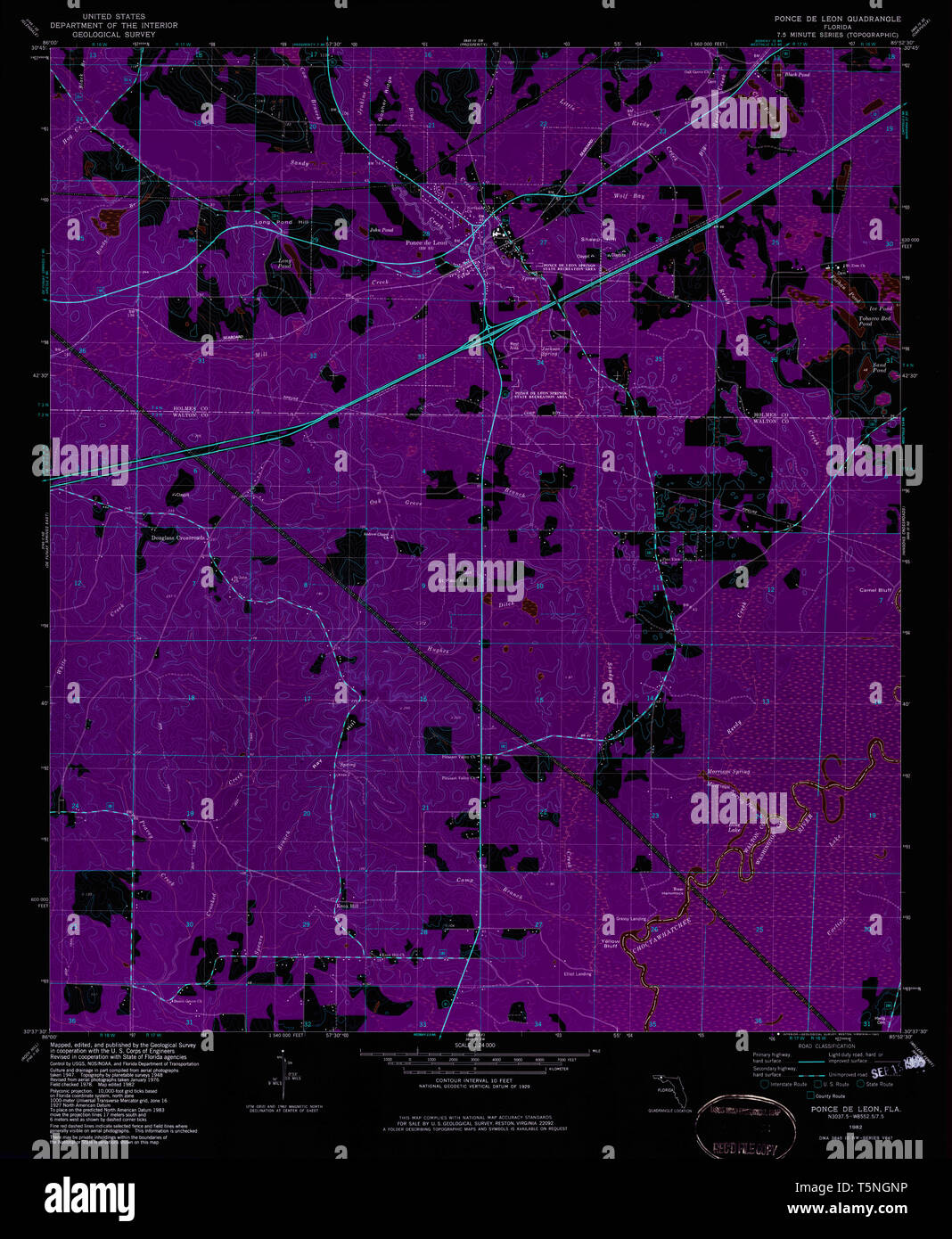 USGS TOPO Map Florida FL Ponce De Leon 348163 1982 24000 Inverted ...