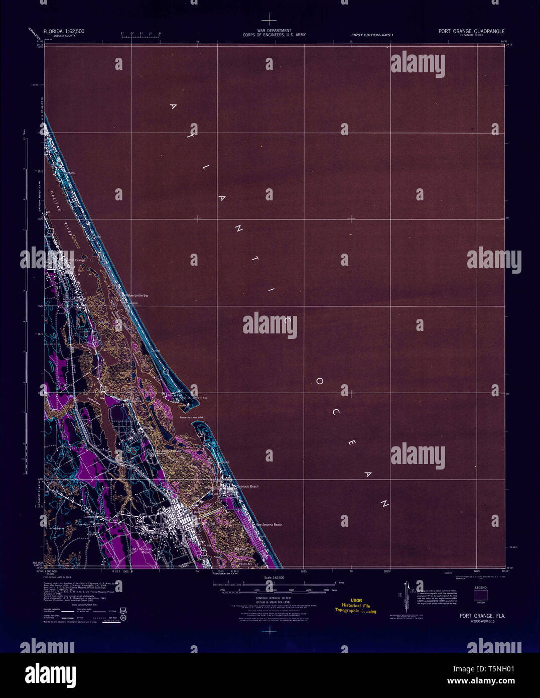 USGS TOPO Map Florida FL Port Orange 348189 1944 62500 Inverted ...
