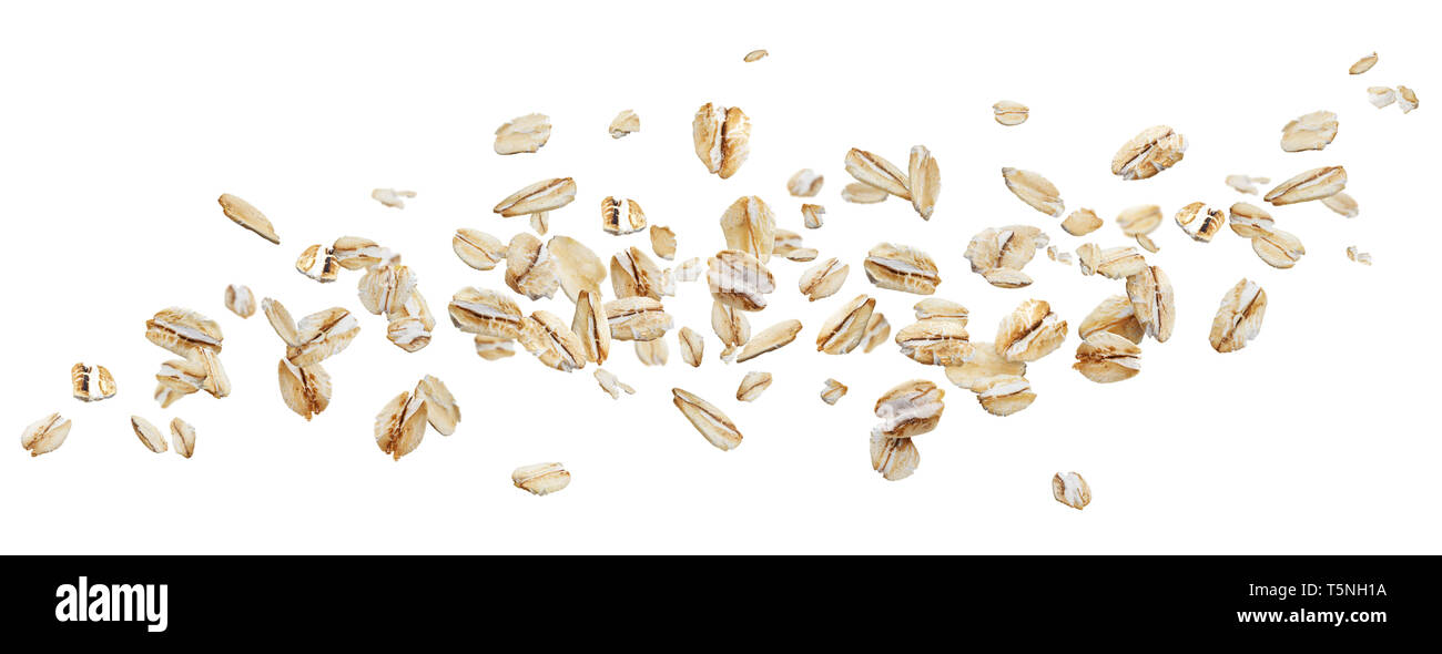 Flying oat flakes isolated on white background with clipping path ...