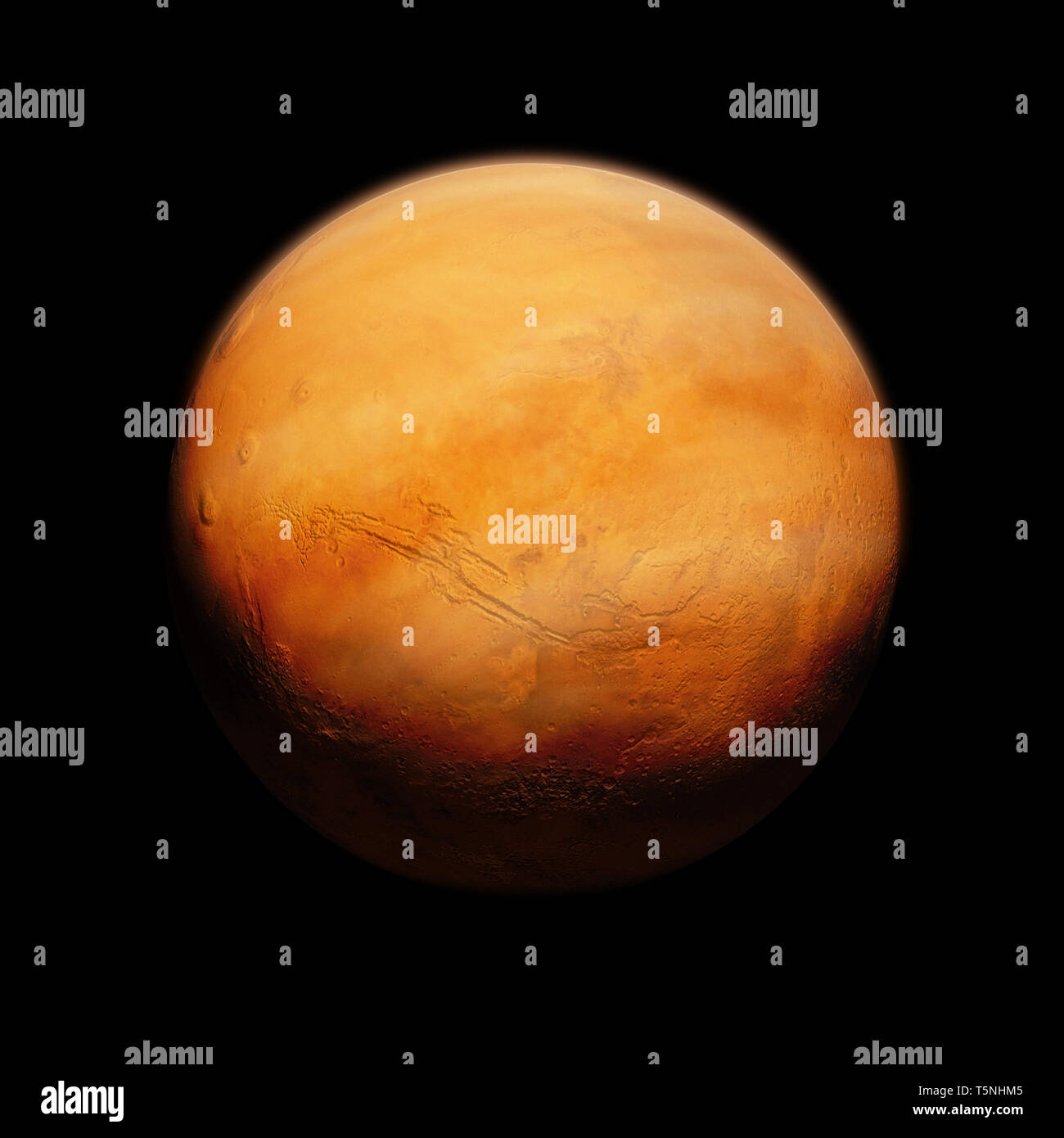 planet Mars with sand storm and clouds, isolated on black background ...