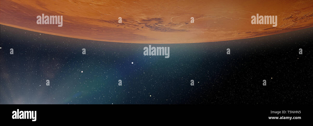 red planet Mars in natural colors (3d illustration banner, elements of ...