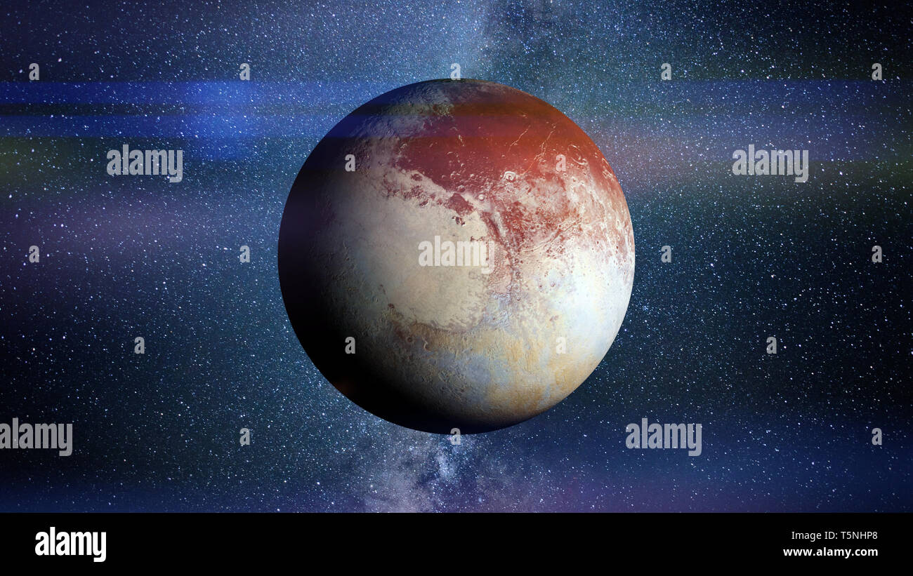 dwarf planet Pluto lit by the stars of the Milky Way galaxy (3d ...