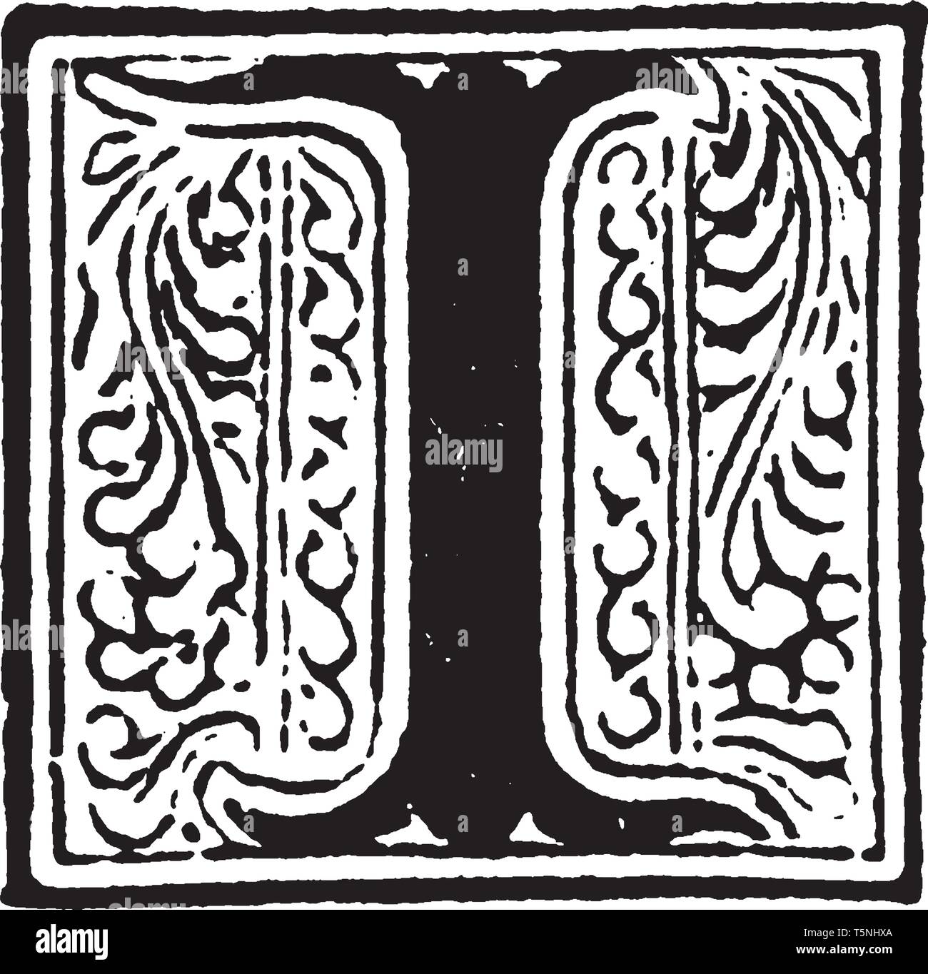 A decorative letter I, vintage line drawing or engraving illustration ...