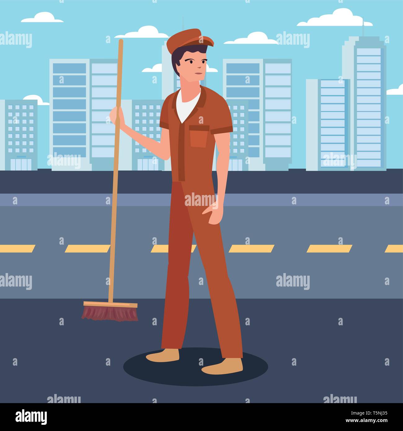 street sweeper with broom city labour day vector illustration Stock ...