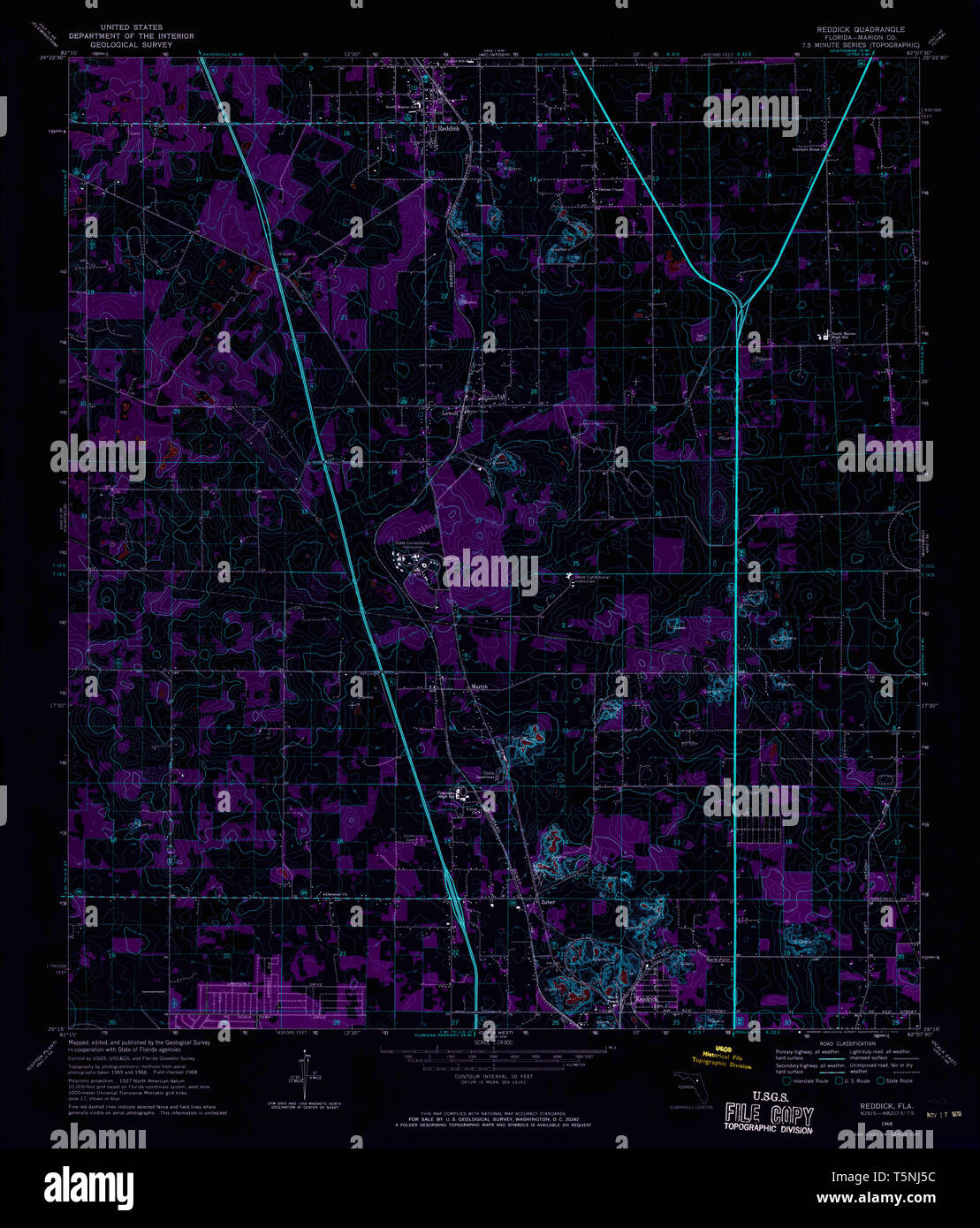 USGS TOPO Map Florida FL Reddick 348281 1968 24000 Inverted Restoration Stock Photo - Alamy