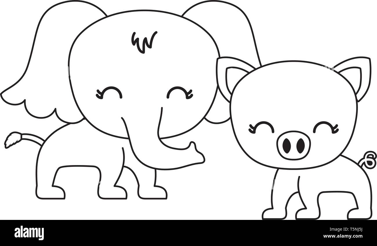 cute elephant with piggy animals isolated icon vector illustration ...