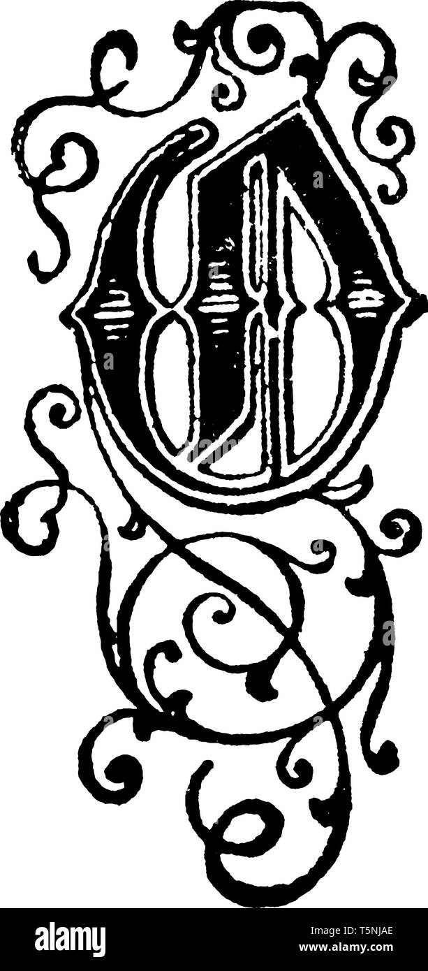 A decorative capital letter O, vintage line drawing or engraving ...