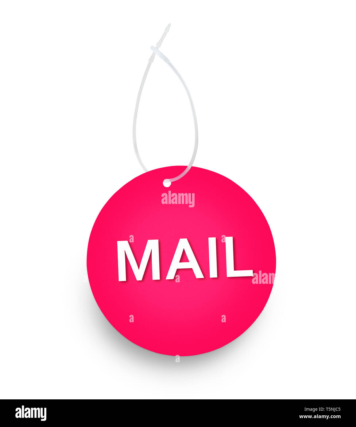 Red color Mail tag sign against white background. Clipping path on tag ...