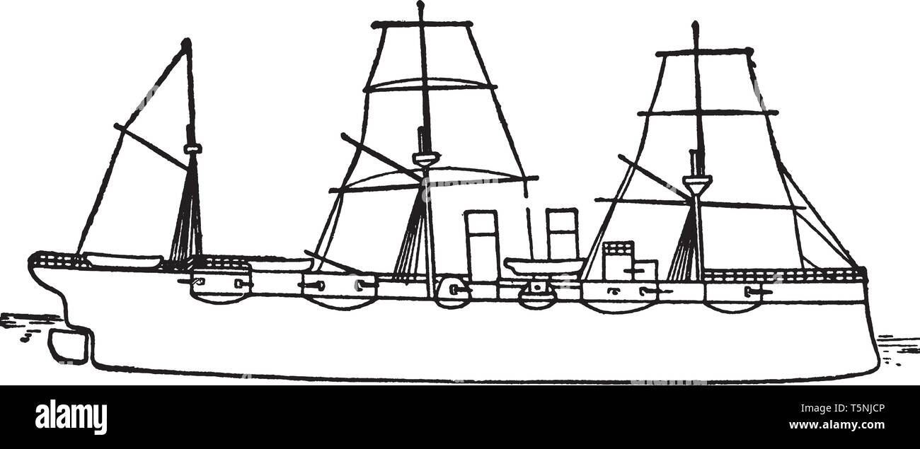 Newark is a US Navy ship, vintage line drawing or engraving ...