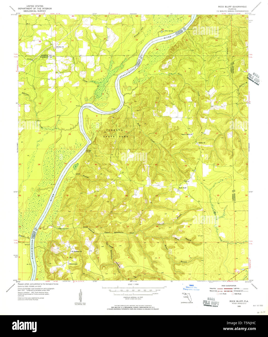 USGS TOPO Map Florida FL Rock Bluff 348310 1955 24000 Restoration Stock ...